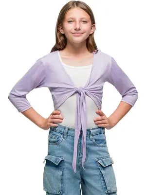 24SEVENKID Tie Front Cropped Cardigan Shrug - Lilac