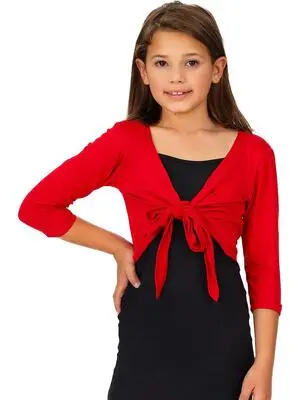 24SEVENKID Tie Front Cropped Cardigan Shrug - Red