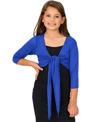 24SEVENKID Tie Front Cropped Cardigan Shrug - Royal