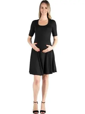 24SEVEN COMFORT APPAREL Maternity A-line Knee-length Dress - Black