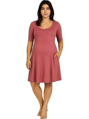 24SEVEN COMFORT APPAREL Maternity A-line Knee-length Dress - Rose