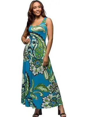 24SEVEN COMFORT APPAREL Maternity A-line Maxi Dress - Blue Multi