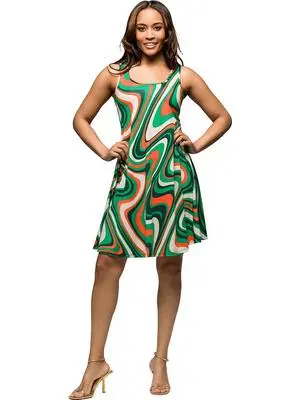 24SEVEN COMFORT APPAREL Maternity Sleeveless Tank Swing Dress - Green Multi