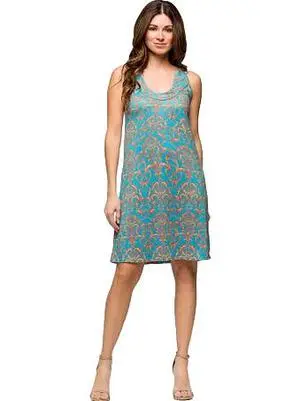 24SEVEN COMFORT APPAREL Maternity Sleeveless Knee Length Shift Dress - Blue Multi