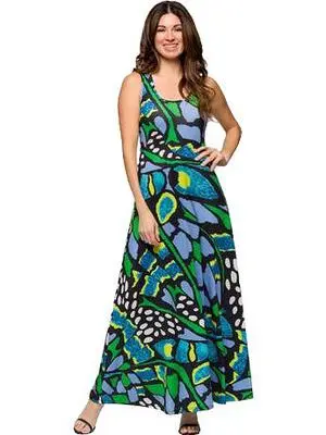 24SEVEN COMFORT APPAREL Maternity A-line Sleeveless Maxi Dress - Blue Multi