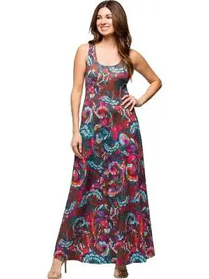 24SEVEN COMFORT APPAREL Sleeveless A-line Maxi Dress - Brown Multi