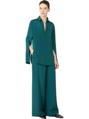 Max Mara Stretch Silk Cady Blouse - Dark Green