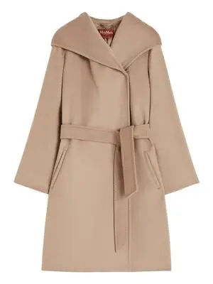 Max Mara Hooded Double-faced Wool Wrap Coat - Camel