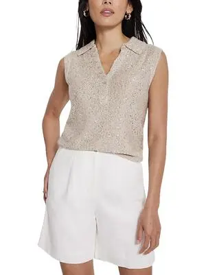 Mint Velvet Sequin Polo Top - Neutral