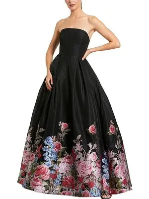 Mac Duggal Strapless Floral Brocade Ballgown - Black Multi