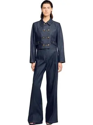 Sandro Wide-leg Denim Suit Trousers - Deep Blue