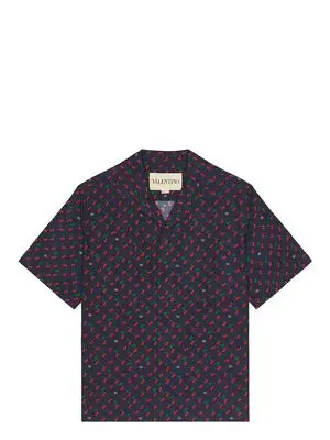 Valentino Garavani Cherryfic Bowling Shirt In Blue - Blue  Rosso  & Verde