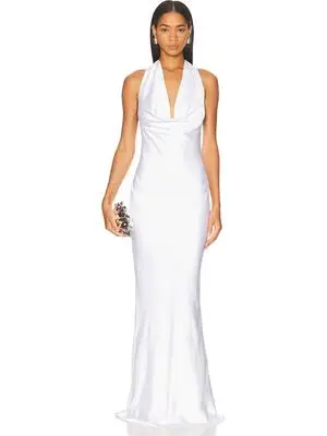Norma Kamali Halter Drape Bias Gown - Snow White