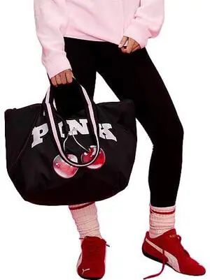 Pink Nylon Tote Bag Black