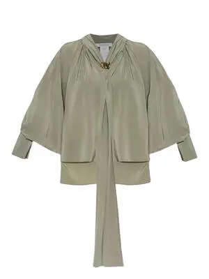 Max Mara Pleated Tie-neck Blouse - Green