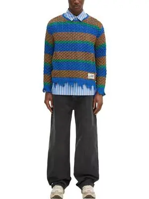 Andersson Bell Striped Frayed-hem Jumper - Blue