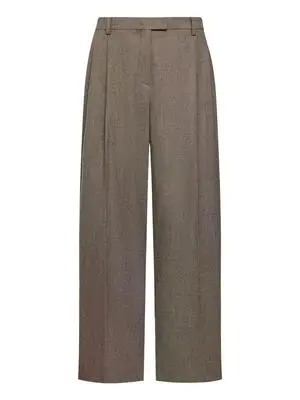 12 STOREEZ Drago Pleated Wide-leg Trousers - Brown