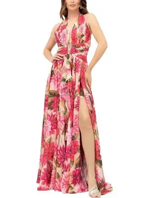 BABYLONE PARIS Floral-print Halter-neck Dress - Pink