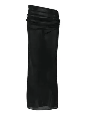 Alex Perry Tucked Column Draped Mesh Midi Skirt - Black