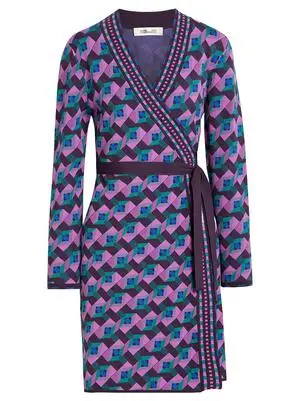 Diane Von Furstenberg Edwina Intarsia-knit Mini Wrap Dress - Violet