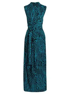 Diane Von Furstenberg Geri Draped Zebra-print Jersey Maxi Dress - Teal