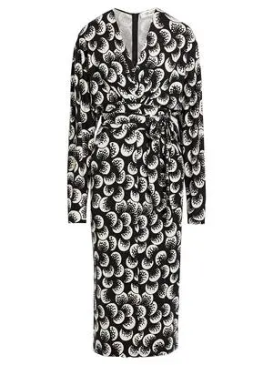 Diane Von Furstenberg Zidane Draped Printed Lyocell And Wool-blend Jersey Midi Dress - Black