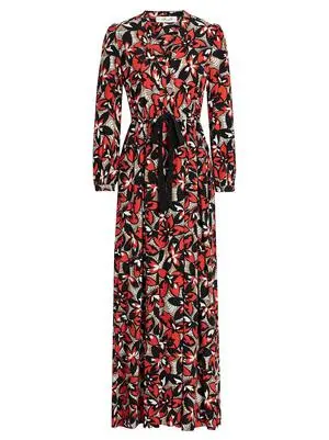 Diane Von Furstenberg Lilo Pleated Printed Crepe Maxi Dress - Orange
