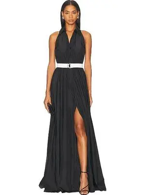 Norma Kamali Halterneck Gown With Optional Belt And Slit - Black