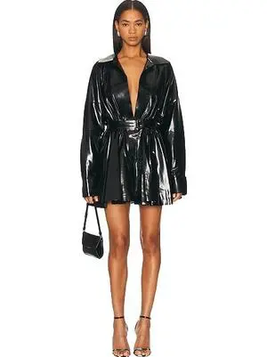 Norma Kamali Oversized Boyfriend Shirt Flared Mini Dress - Black