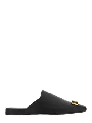 Balenciaga Bb Logo Leather Slippers - Black