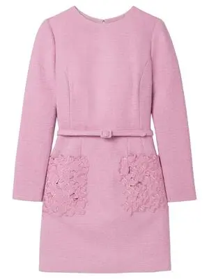 Oscar De La Renta Belted Embroidered Cotton-blend Bouclé-tweed Mini Dress - Pink