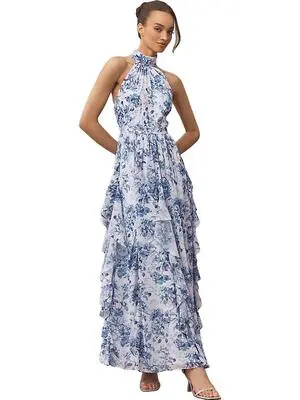 Bhldn Printed Chiffon Maxi Dress - Pale Blue Pattern