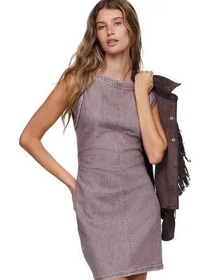 PILCRO Kendal Denim Muscle-sleeve Mini Dress - Brown
