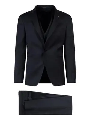 Tagliatore Virgin Wool Tuxedo With Vest - Black