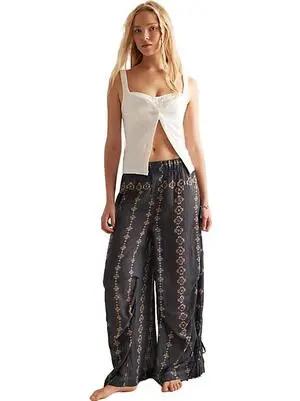 Free People Printed Wide-Leg Pants Charcoal Combo