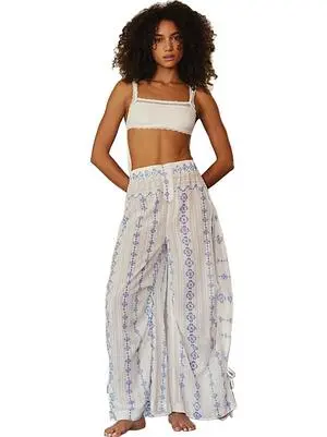 Free People Printed Wide-Leg Pants Ivory Combo