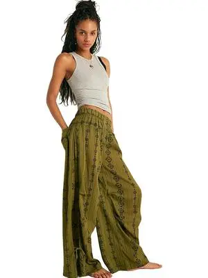 Free People Printed Wide-Leg Pants Olive Combo