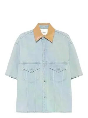 Nanushka Leather-collar Denim Shirt - Blue