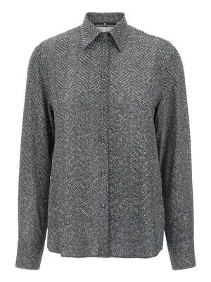 Ermanno Scervino Rhinestone-embellished Herringbone Shirt - Grey