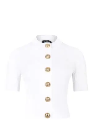 Balmain Ribbed Buttoned Top - White