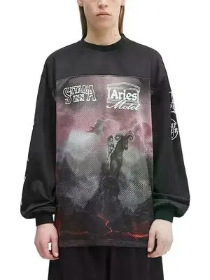 Aries Mesh-panel Graphic Long-sleeve T-shirt - Black