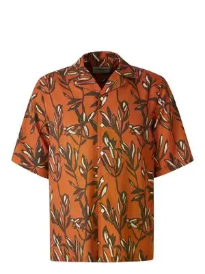 Officine Générale Eren Leaf-print Short-sleeves Shirt - Orange