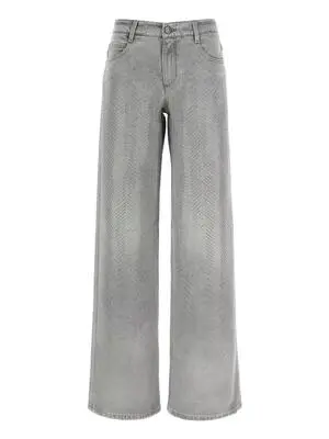 Ermanno Scervino Rhinestone-embellished Chevron Cotton Jeans - Grey