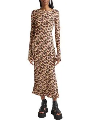 COLLINA STRADA Collina Strada Yuri Leopard Floral Long Sleeve Crepe Dress
