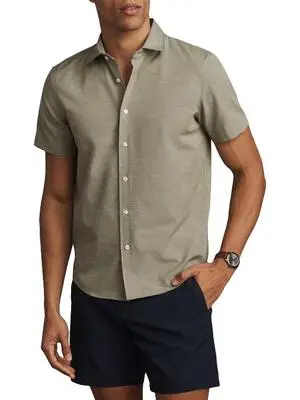 RHONE Brezza Performance Short Sleeve Button-up Shirt - Green Sage