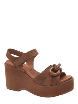 PEDRO GARCIA Lady Ankle Strap Platform Wedge Sandal - Spice Plush Suede-walnut