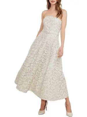 FREEMARKET Strapless Belted Cotton Blend Lace Cocktail Dress - Ivory
