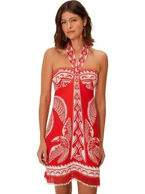 Farm Rio Majestic Coconut Tree Premium Linen Mini Dress - Majestic Coconut Tree Red