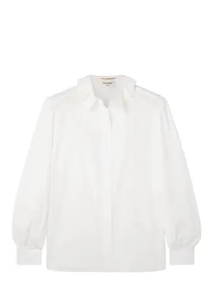 SAINT LAURENT Lace-Trimmed Cotton-Poplin Shirt