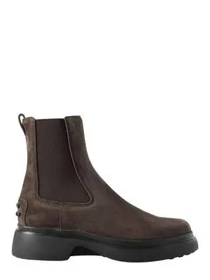 TOD'S Gomma Suede Chelsea Boots Dark Brown